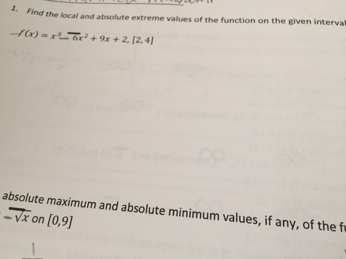 Solved Find the local and absolute extreme values of the | Chegg.com