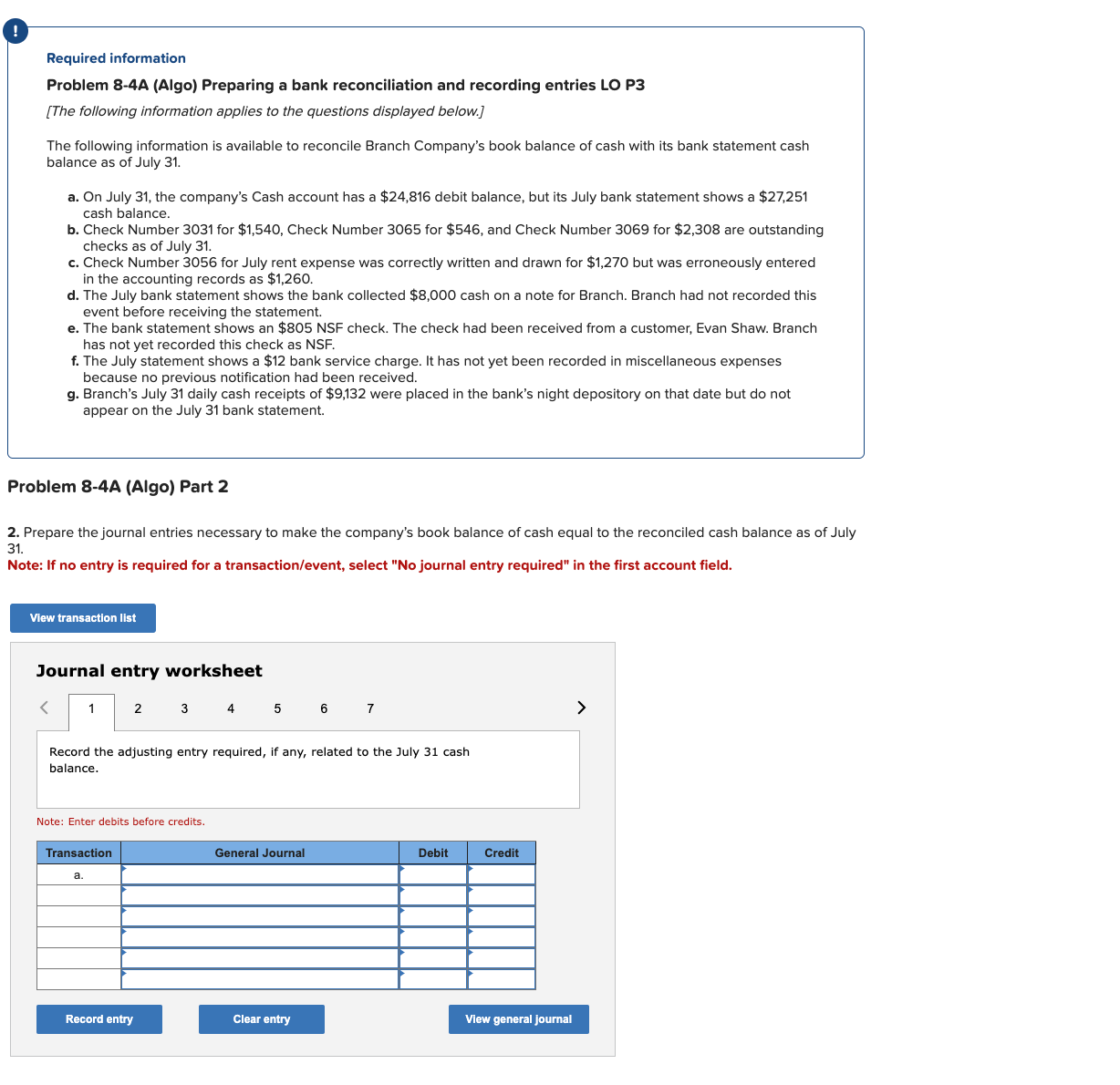 Solved !Required informationProblem 8-4A (Algo) ﻿Preparing a | Chegg.com