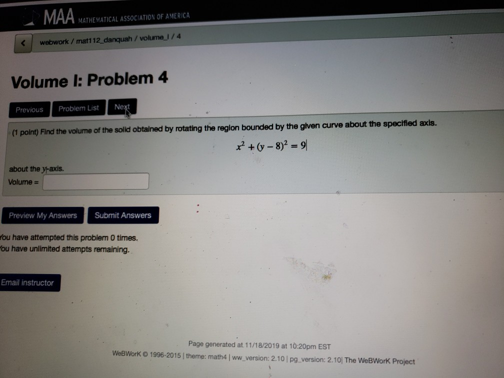 Solved webwork webwork/ mat112_danquah / volume_1/3 Volume | Chegg.com