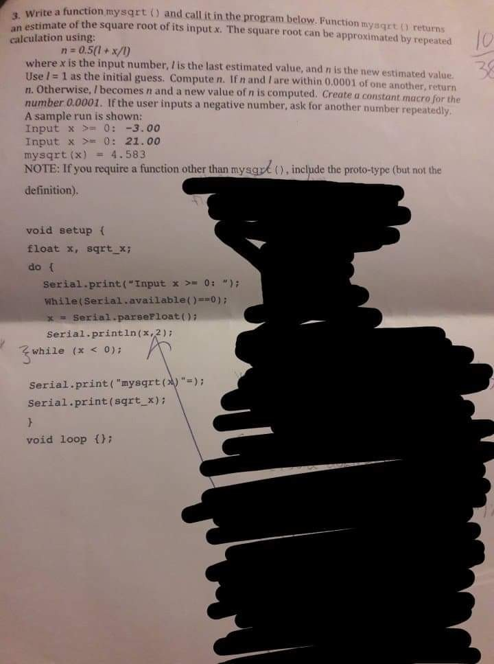 Solved te a function mysqrt ) and call it in the program | Chegg.com