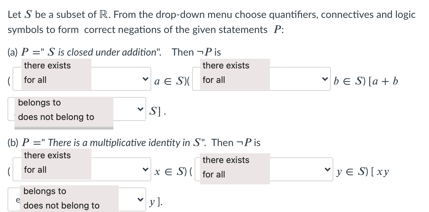 Solved Let S be a subset of R. From the drop-down menu | Chegg.com
