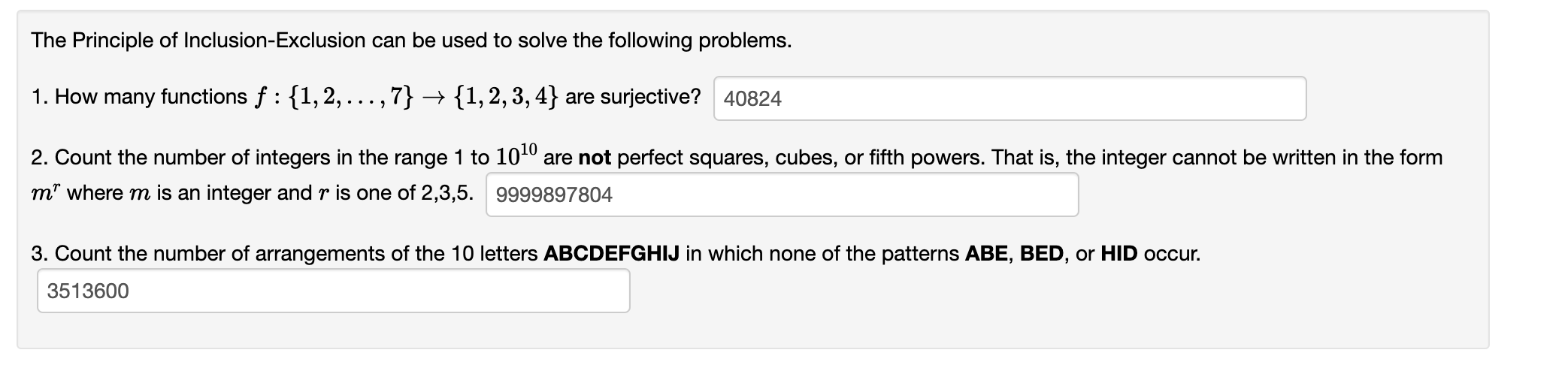 Solved The Principle of Inclusion-Exclusion can be used to | Chegg.com