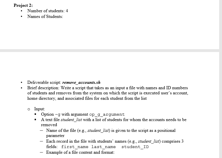 Project 2: • Number of students: 4 • Names of | Chegg.com