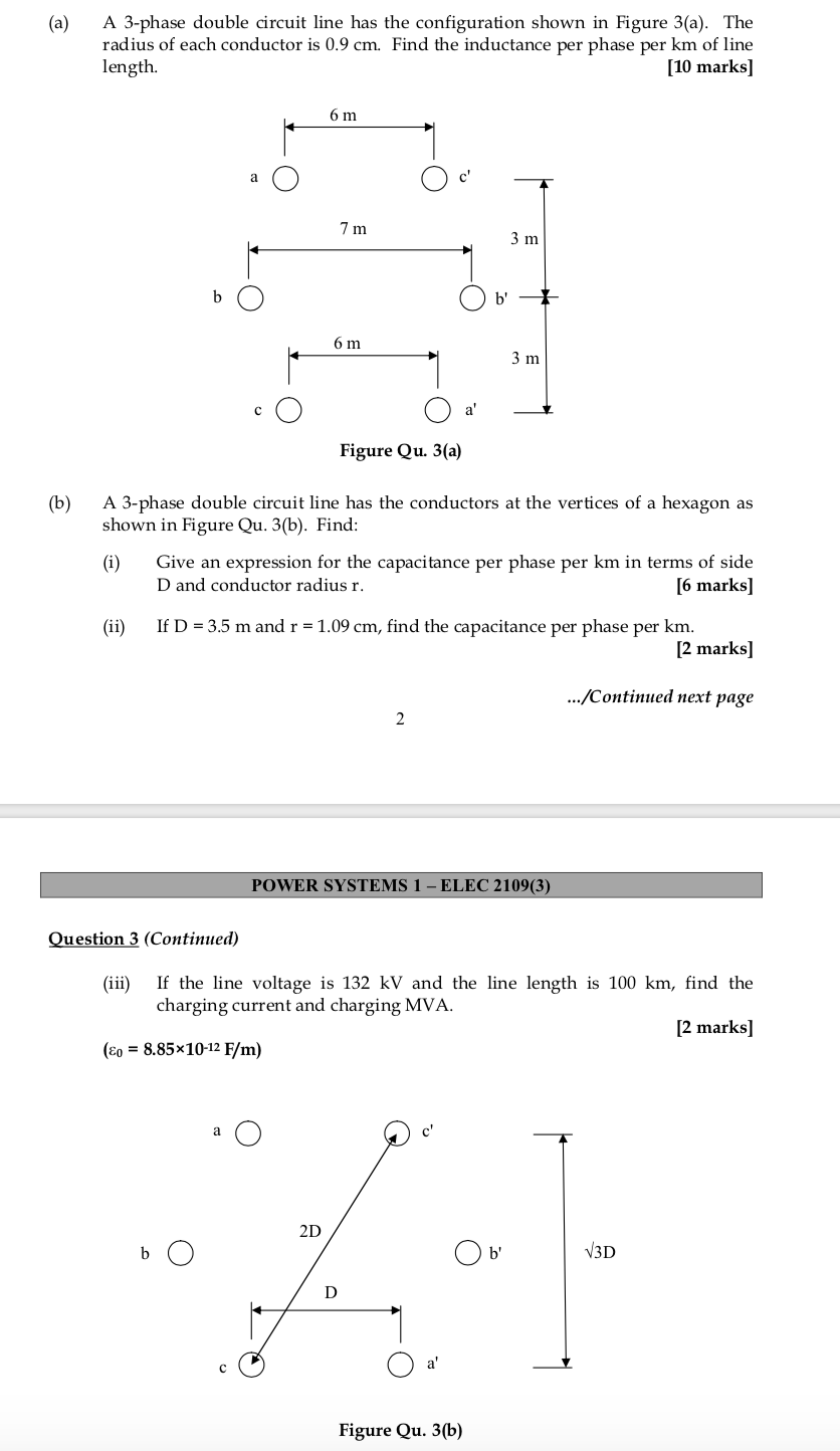 Solved A A 3 Phase Double Circuit Line Has The