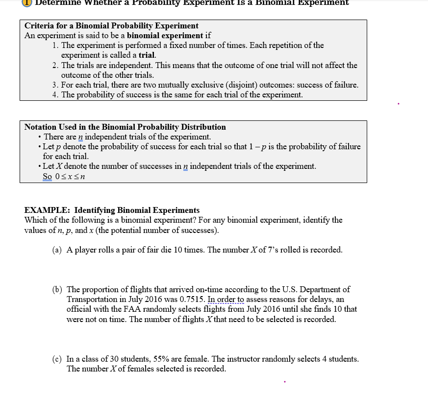 Solved Criteria for a Binomial Probability Experiment An | Chegg.com