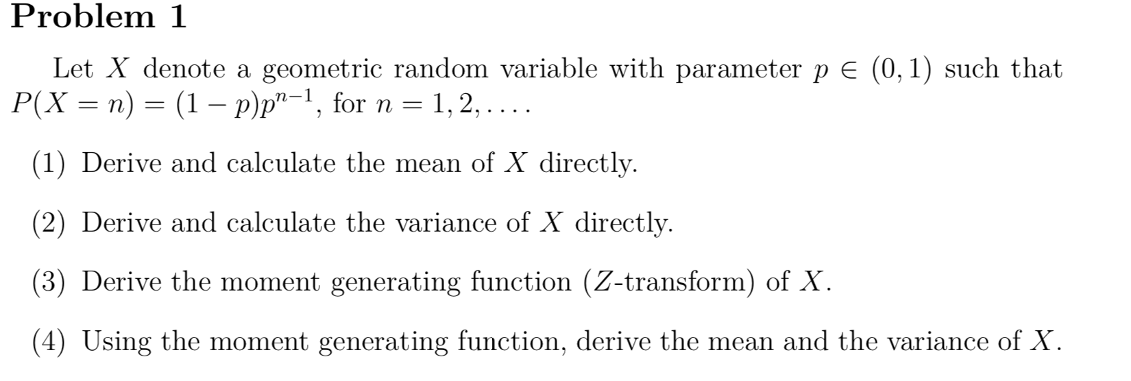 Solved Problem 1 Geometric Random Variable With Parameter P 3375