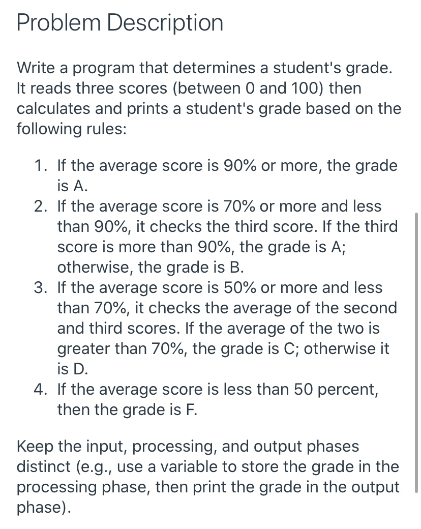 Solved Problem Description Write a program that determines a | Chegg.com