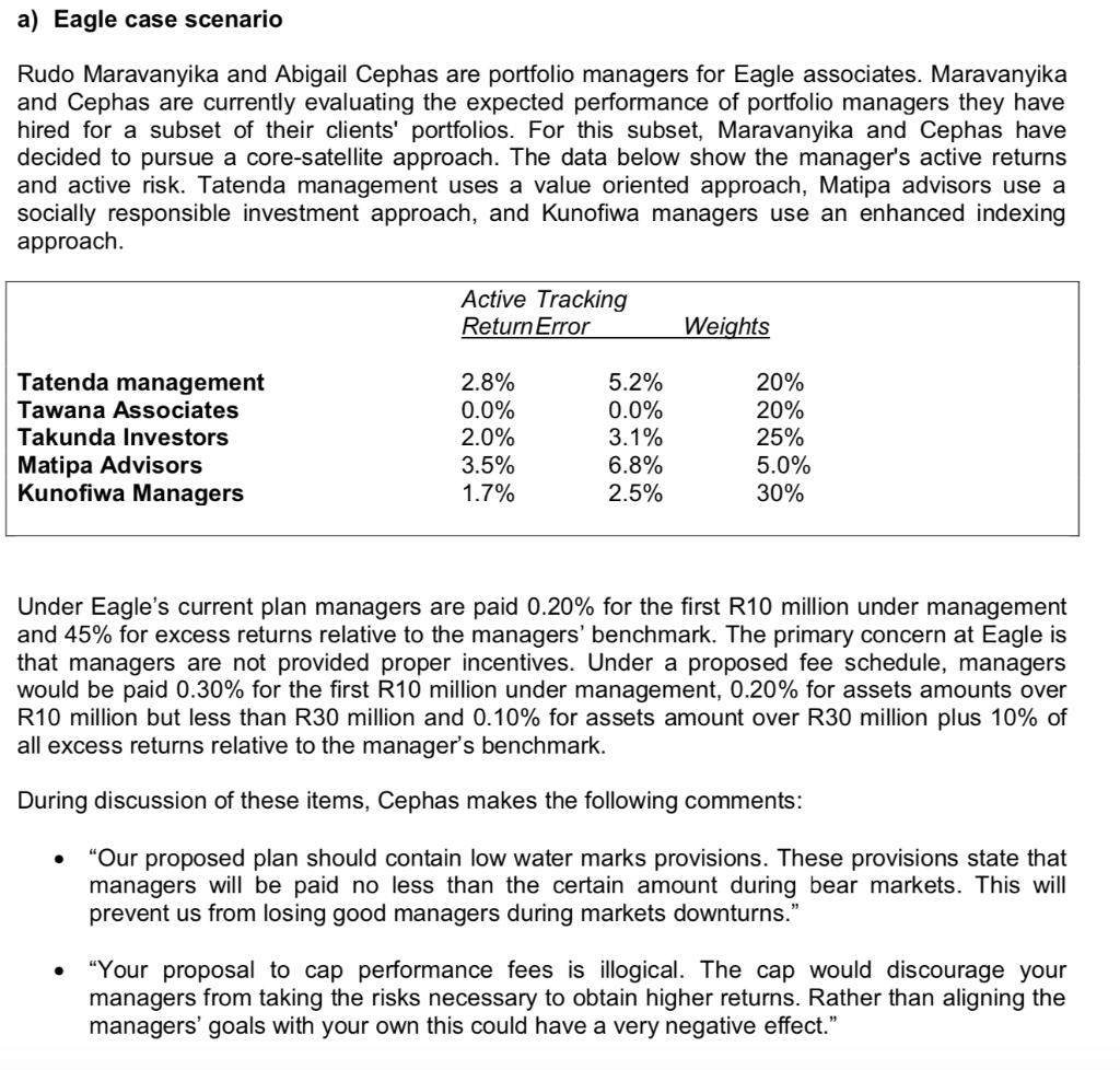 Question 1) Calculate the expected active return, | Chegg.com