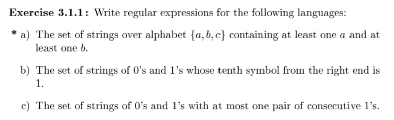 Solved Exercise 3.1.1: Write regular expressions for the | Chegg.com