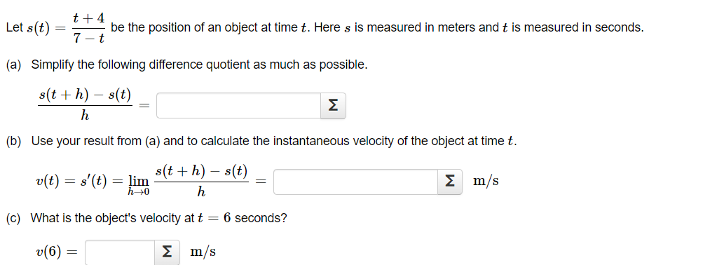 Solved Let s(t)=t+47-t ﻿be the position of an object at time | Chegg.com