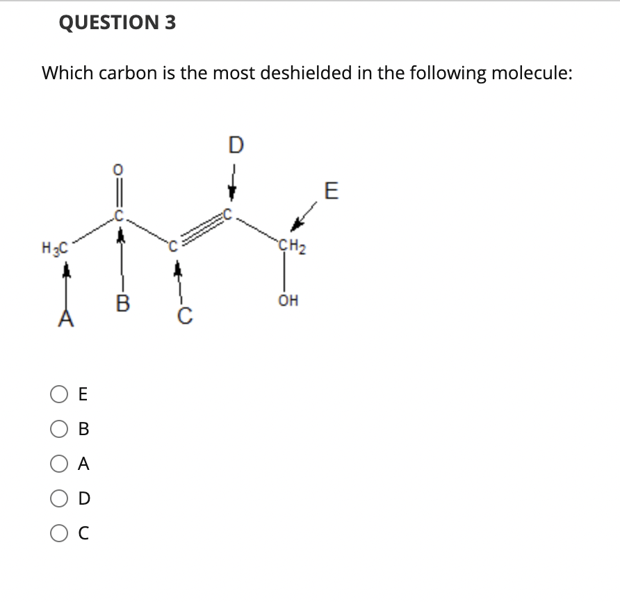 Solved QUESTION 3 Which carbon is the most deshielded in the | Chegg.com