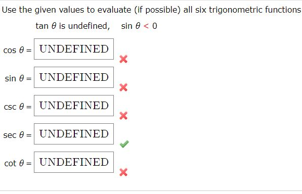 Solved Use the given values to evaluate (if possible) all | Chegg.com