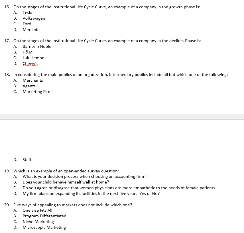 Solved 16. On the stages of the Institutional Life Cycle | Chegg.com
