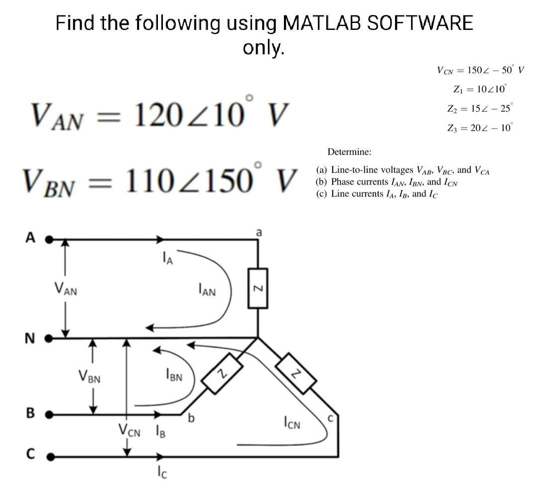 Solved Find the following using MATLAB SOFTWARE only. Van = | Chegg.com