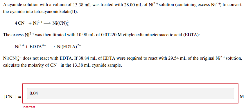 Solved A cyanide solution with a volume of 13.38 mL was | Chegg.com