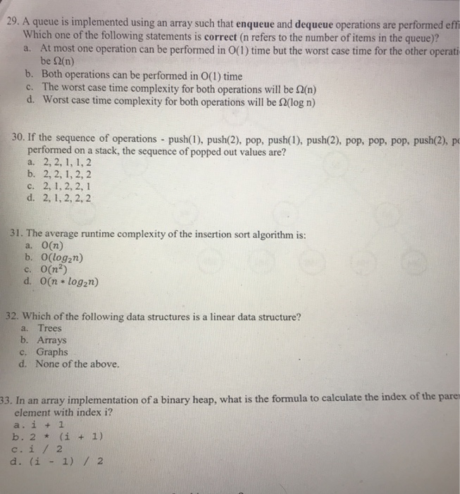 Solved 29 A Queue Is Implemented Using An Array Such That
