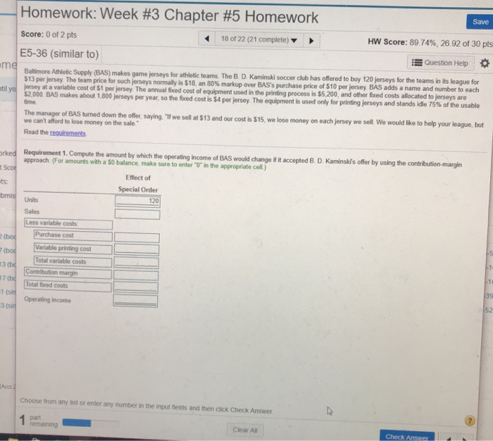 Solved Homework: Week #3 Chapter #5 Homework Save HW Score: | Chegg.com