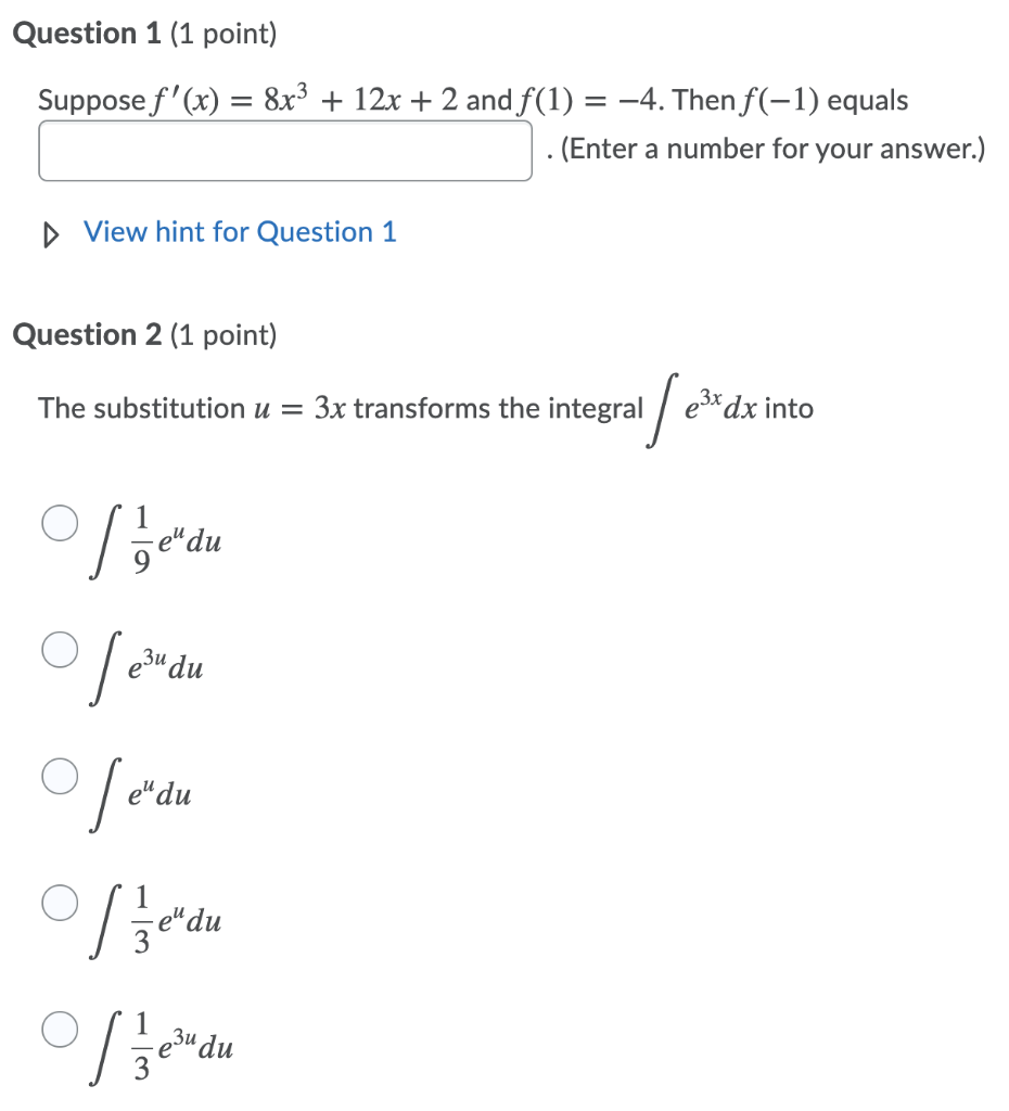 Solved Feudu Question 1 (1 point) Suppose f'(x) = 8x3 + 12x | Chegg.com