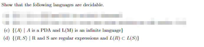 Solved Show that the following languages are decidable. (e) | Chegg.com