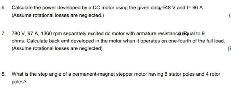 Solved 6. Calculate the power developed by a DC motor using | Chegg.com
