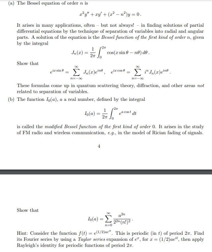(a) The Bessel equation of order n is | Chegg.com