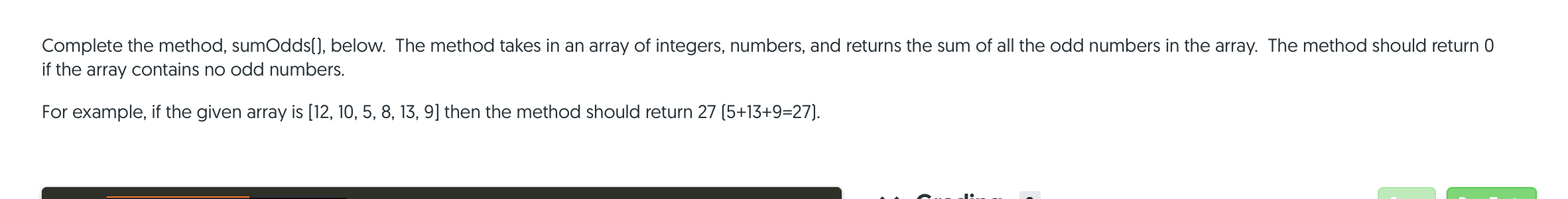 Solved Complete the method, sumOdds(), below. The method | Chegg.com