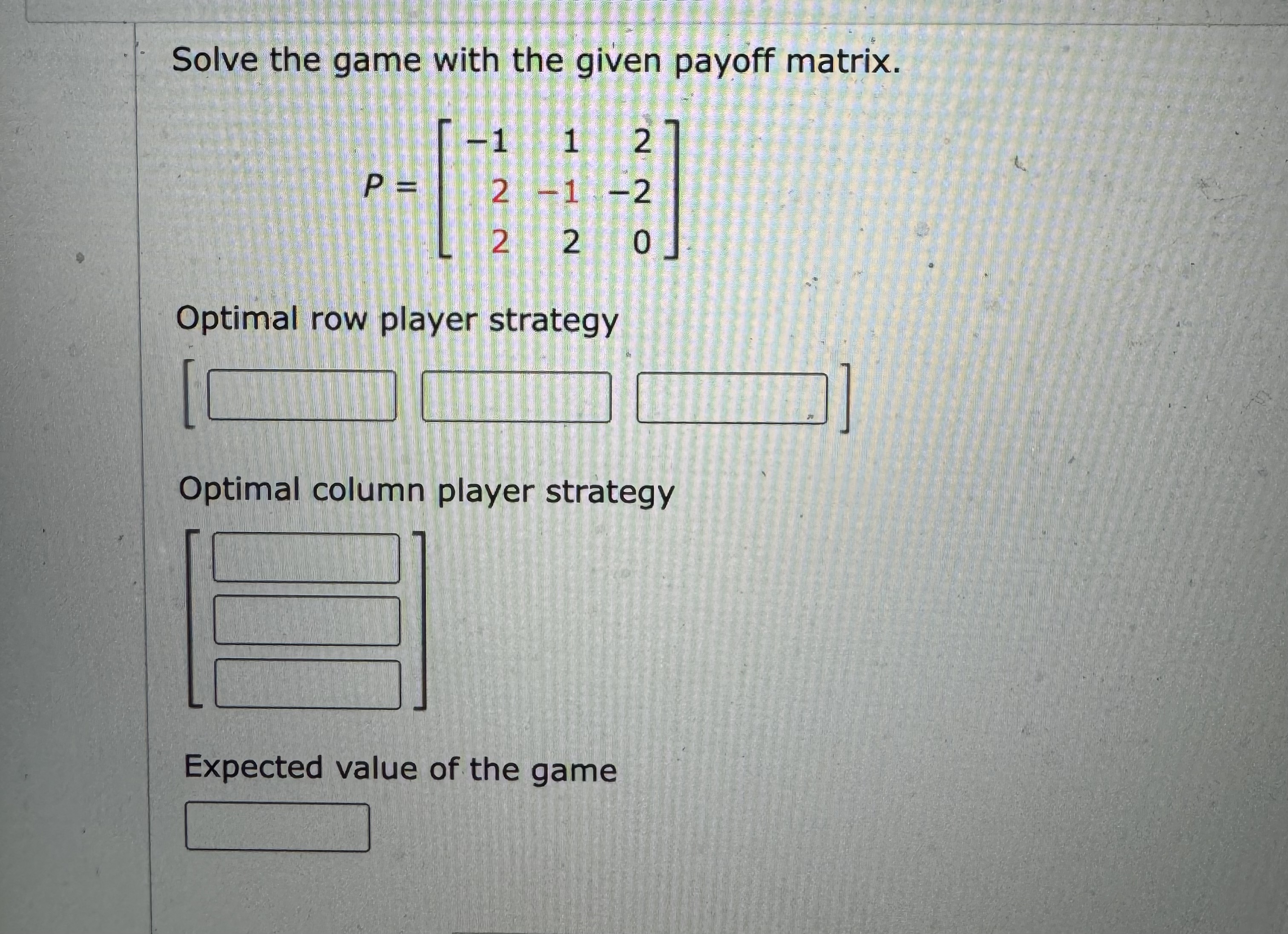 Solved Solve the game with the given payoff | Chegg.com