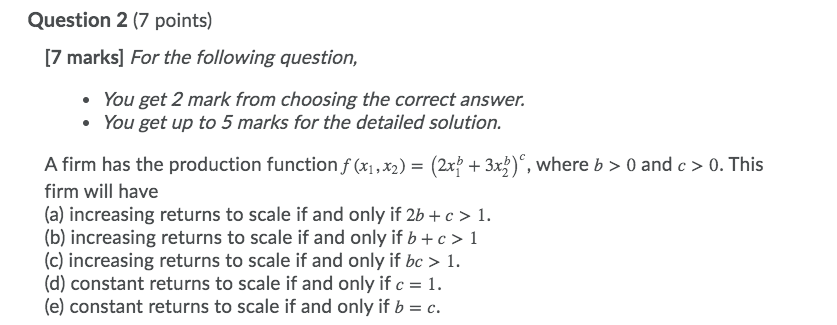 Solved Question 2 (7 points) [7 marks] For the following | Chegg.com