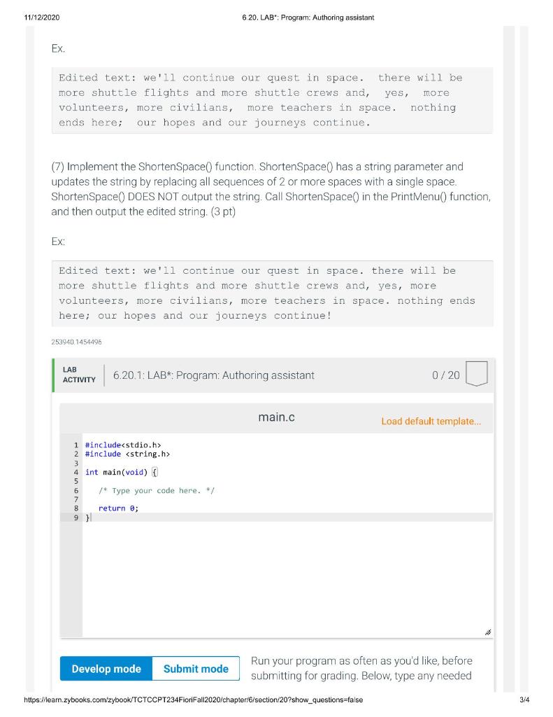 11/12/2020 6 20. LAB": Program: Authoring assistant | Chegg.com