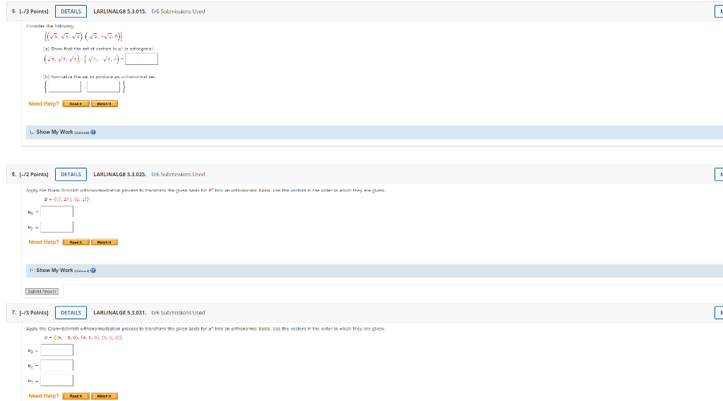 Solved {(5,5,3),(2,−2,0)} (a) 5how tast the ect of yectors | Chegg.com