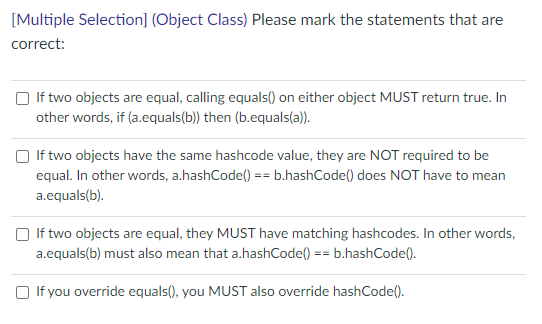 Solved [Multiple Selection] (Object Class) Please mark the | Chegg.com