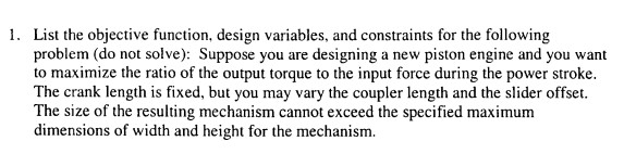 Solved List the objective function, design variables, and | Chegg.com
