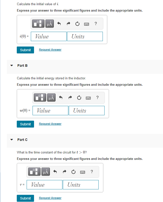 Solved Calculate the initial value of i. Express your answer | Chegg.com