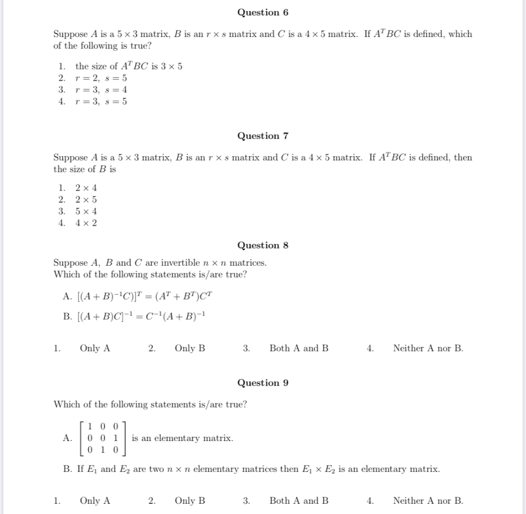 Solved Question 6 Suppose A Is A 5 X 3 Matrix B Is An R X S