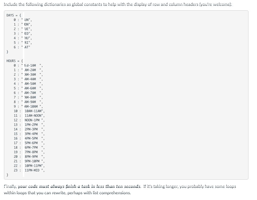 Printing a text-based table and hour of day. We | Chegg.com