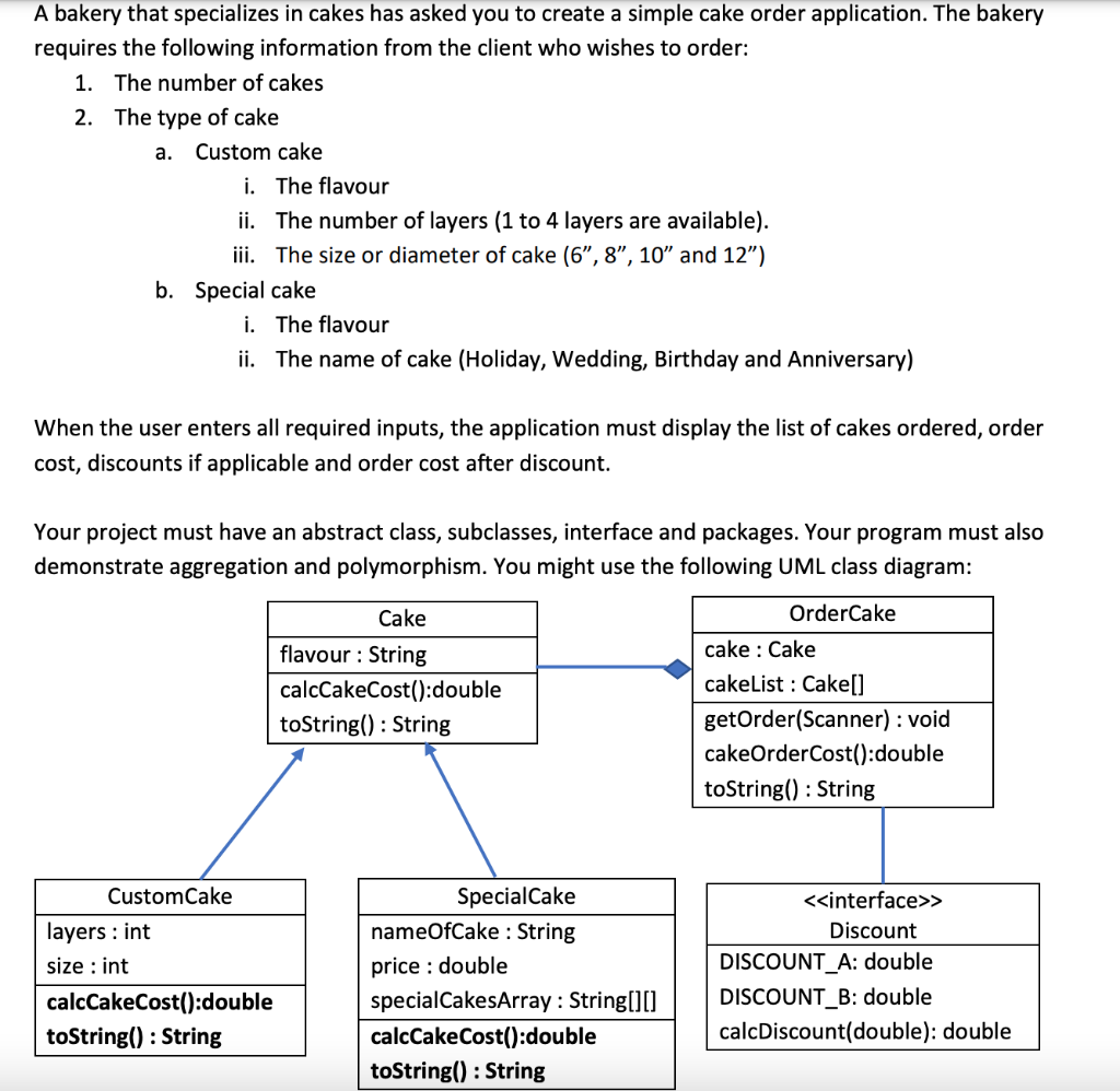 Solved A bakery that specializes in cakes has asked you to | Chegg.com
