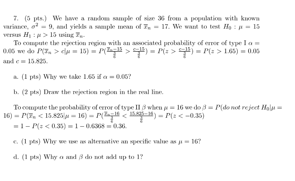 Solved 7. (5 pts.) We have a random sample of size 36 from a | Chegg.com