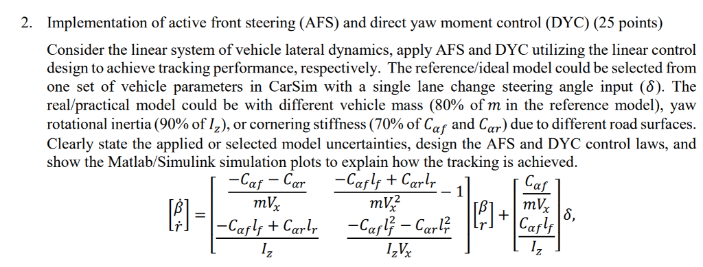 2. Implementation of active front steering (AFS) and | Chegg.com