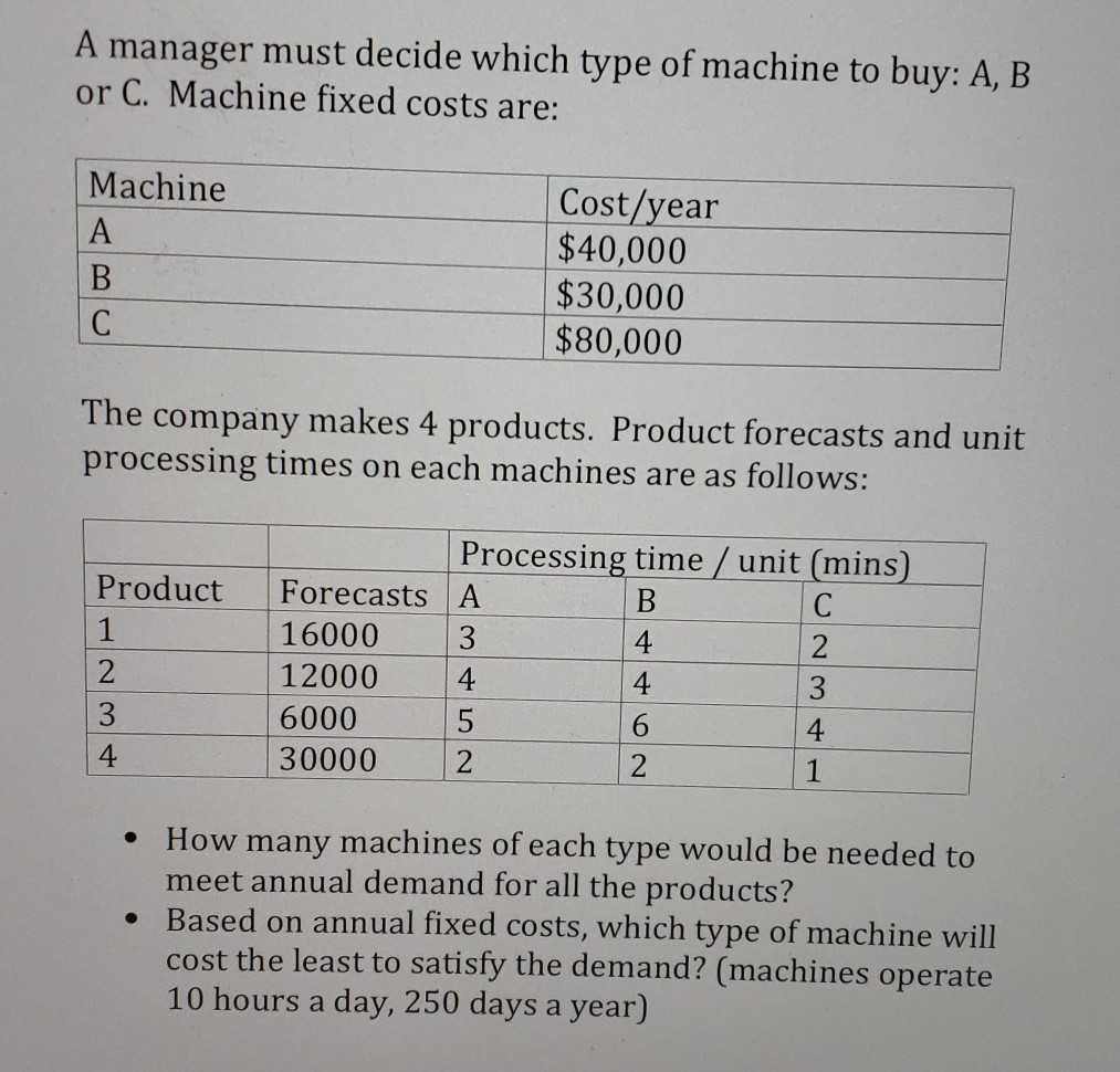 Solved A manager must decide which type of machine to buy: | Chegg.com