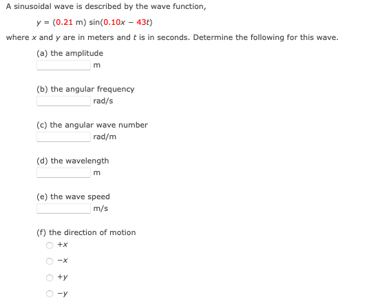 Solved A sinusoidal wave is described by the wave function, | Chegg.com