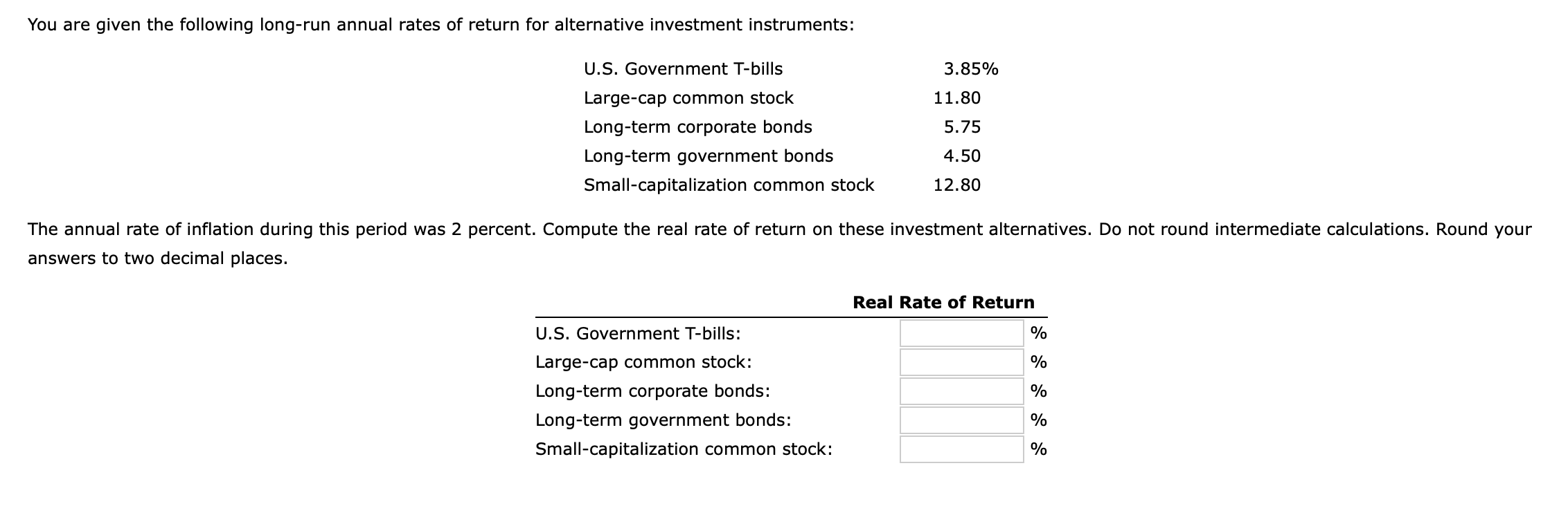 Solved You Are Given The Following Long run Annual Rates Of Chegg