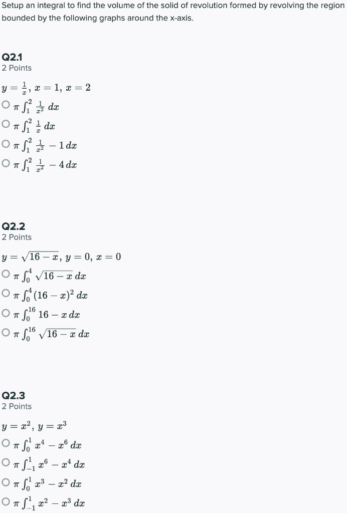 Solved Setup an integral to find the volume of the solid of | Chegg.com