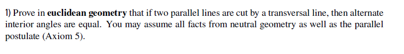 Solved Prove in euclidean geometry that if two parallel | Chegg.com