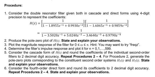 Procedure:Consider the double resonator filter given | Chegg.com