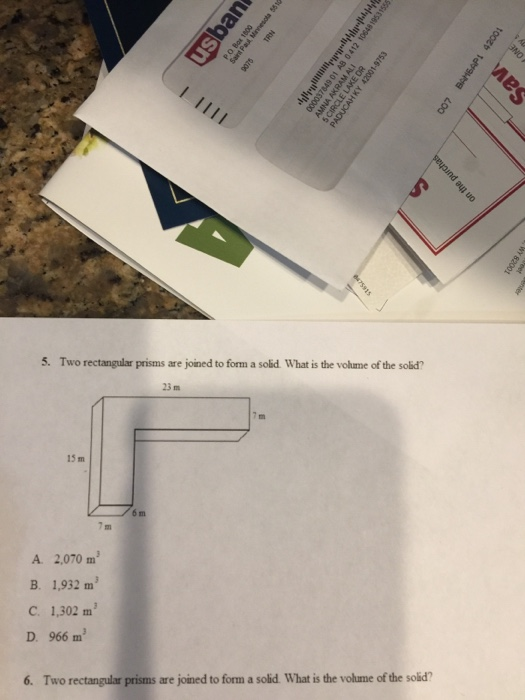 Solved 5. Two rectangular prisms are joined to form a solid | Chegg.com