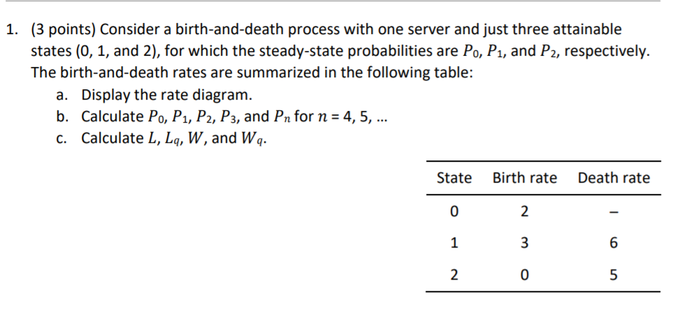 Solved 1. (3 points) Consider a birth-and-death process with | Chegg.com