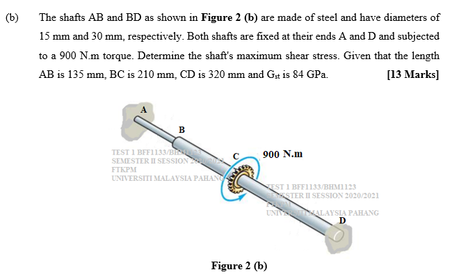 Solved (6) The shafts AB and BD as shown in Figure 2 (b) are | Chegg.com