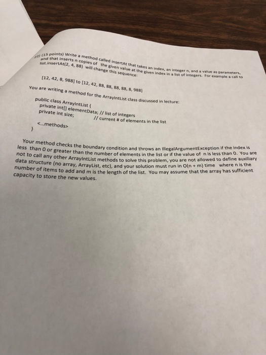 Solved nts) Write a method called insertat that takes an | Chegg.com
