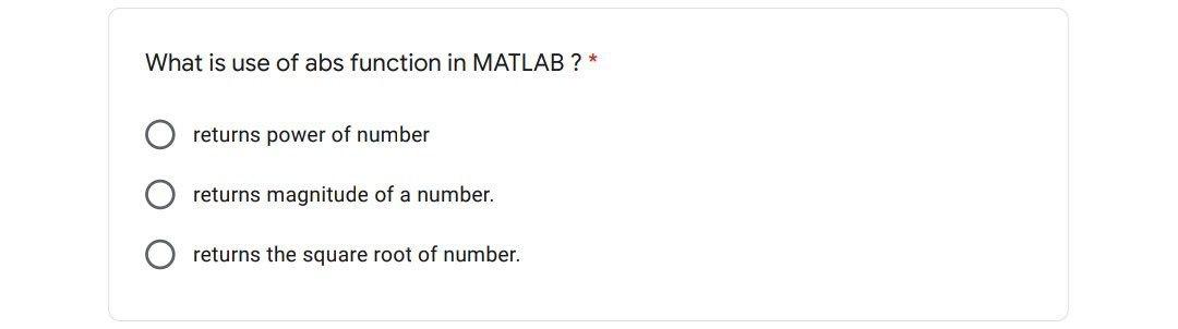 Solved What is use of abs function in MATLAB ? * returns | Chegg.com