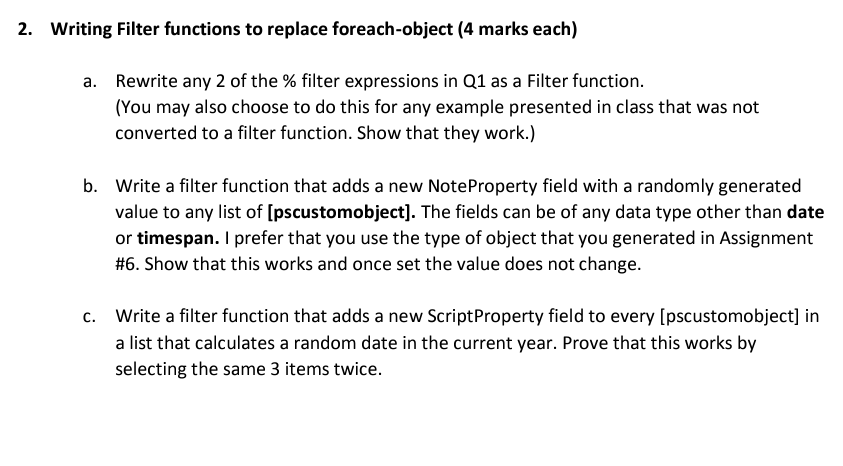 Solved 1. Writing foreach-object filters For each exercise | Chegg.com